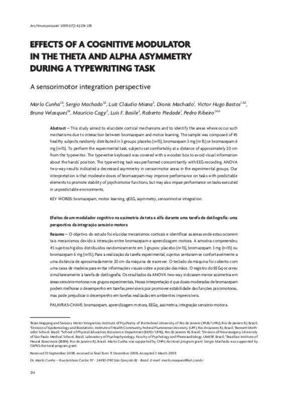 (PDF) Effects of a cognitive modulator in the theta and alpha asymmetry during a typewriting ...