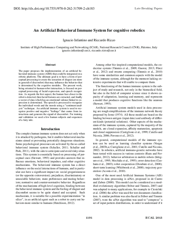 (PDF) An Artificial Behavioral Immune System for cognitive robotics