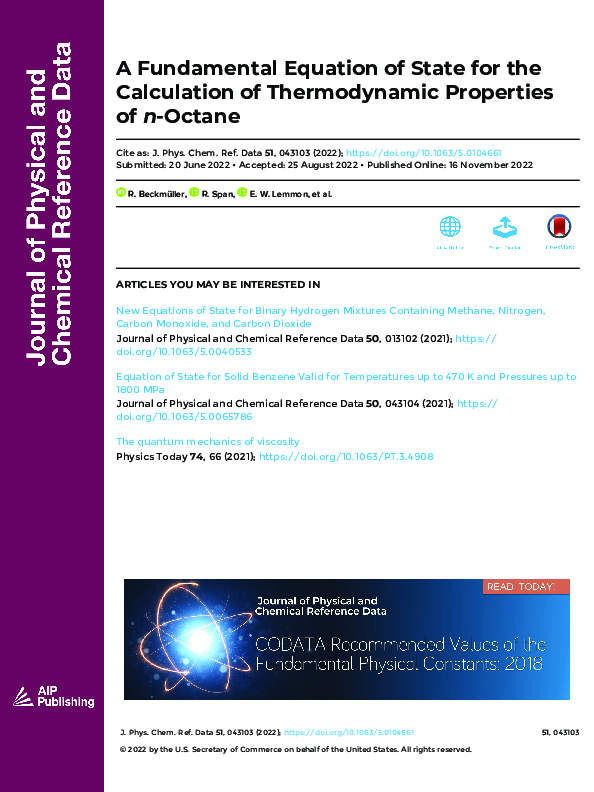 (PDF) A Fundamental Equation of State for the Calculation of Thermodynamic Properties of n-Octane