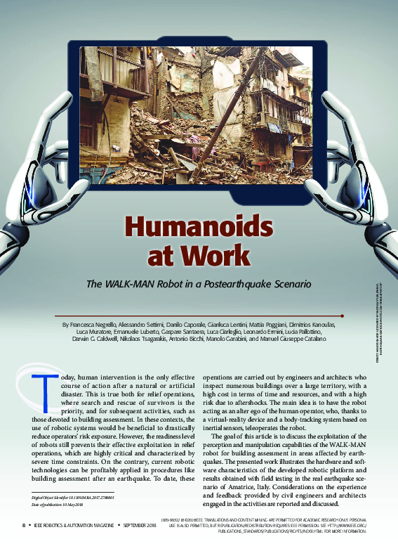 (PDF) Humanoids at Work: The WALK-MAN Robot in a Postearthquake Scenario