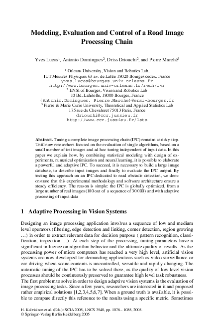 (PDF) Modeling, Evaluation and Control of a Road Image Processing Chain