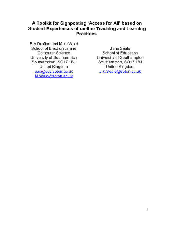 (DOC) A Toolkit for Signposting ‘Access for All’based on Student ...