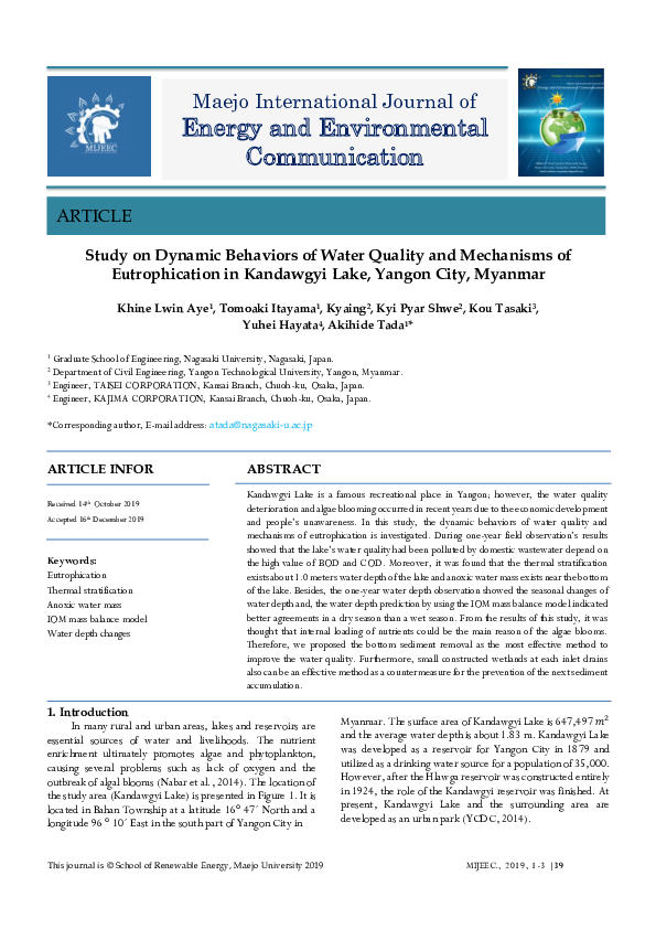 (PDF) Study on Dynamic Behaviors of Water Quality and Mechanisms of ...
