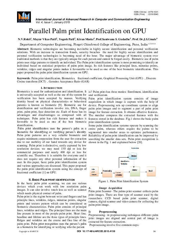 (PDF) Parallel Palm print Identification on GPU | Santwana Gudadhe - Academia.edu