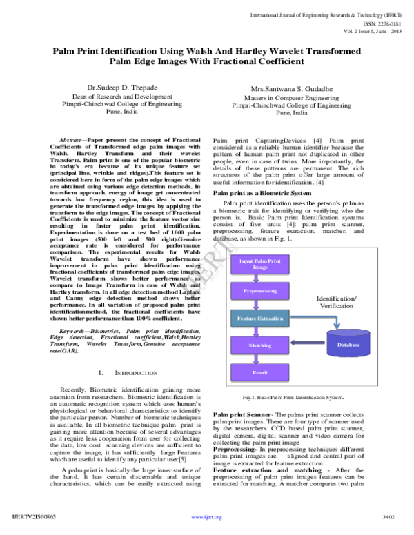 (PDF) Palm Print Identification Using Walsh And Hartley Wavelet Transformed Palm Edge Images ...