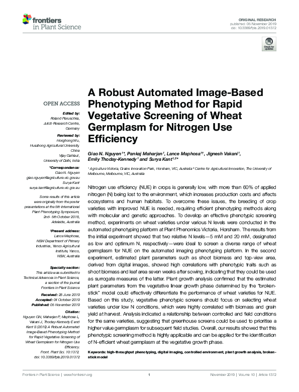 (PDF) A Robust Automated Image-Based Phenotyping Method for Rapid Vegetative Screening of Wheat ...