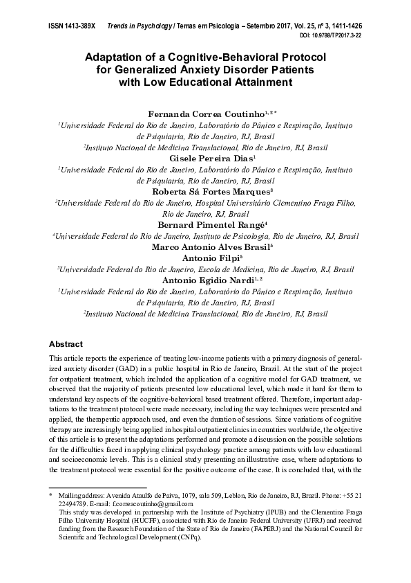 (PDF) Adaptación de un Protocolo Cognitivo-Conductual de Trastornos de Ansiedad Generalizada ...