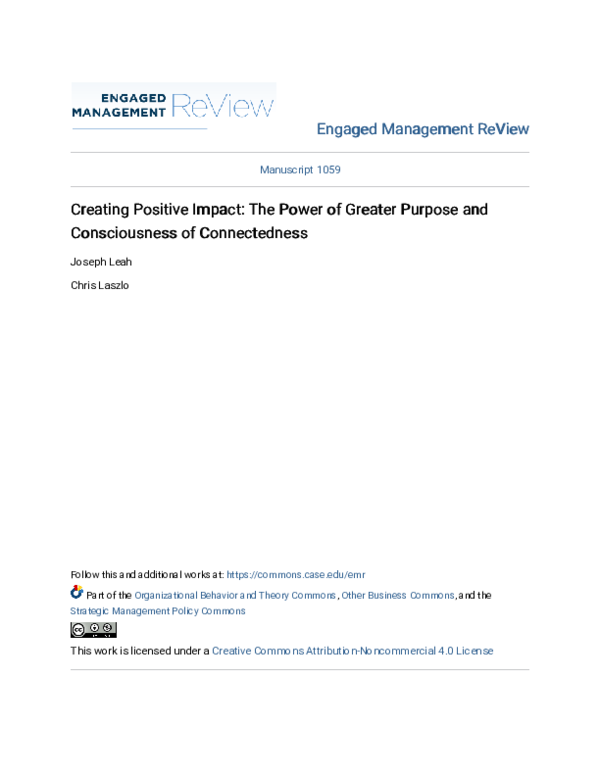 (PDF) Creating Positive Impact: The Power of Greater Purpose and ...