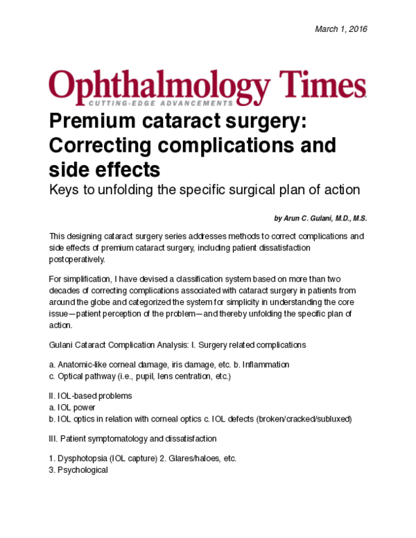 (PDF) Premium cataract surgery: Correcting complications and side effects