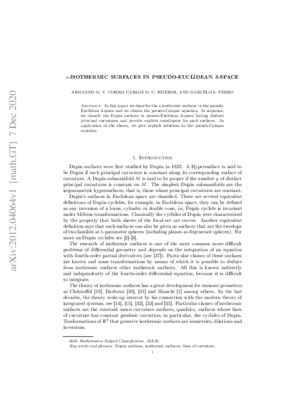 (PDF) $\epsilon$-isothermic surfaces in pseudo-Euclidean 3-space | ARMANDO MAURO VASQUEZ CORRO ...