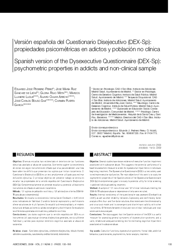 (PDF) [Spanish version of the Dysexecutive Questionnaire (DEX-Sp ...