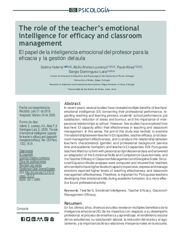 (PDF) The role of emotional intelligence for teachers efficacy and ...
