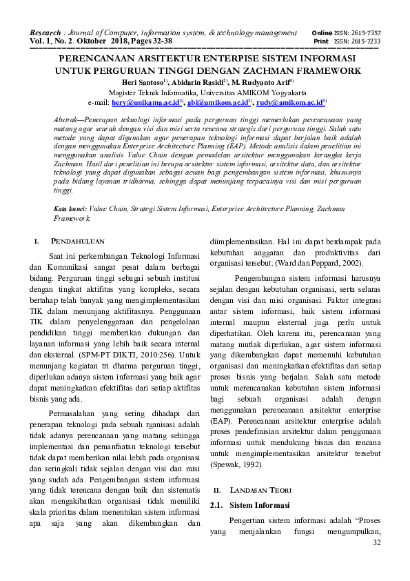 (PDF) Perencanaan Arsitektur Enterpise Sistem Informasi Untuk Perguruan Tinggi Dengan Zachman ...