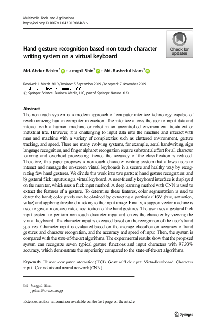 (PDF) Hand gesture recognition-based non-touch character writing system on a virtual keyboard