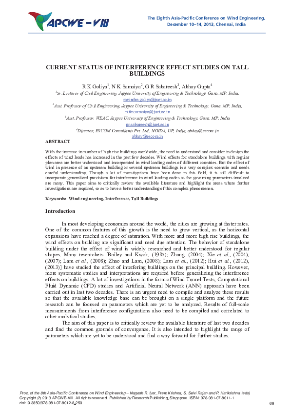(PDF) Current Status of Interference Effect Studies on Tall Buildings