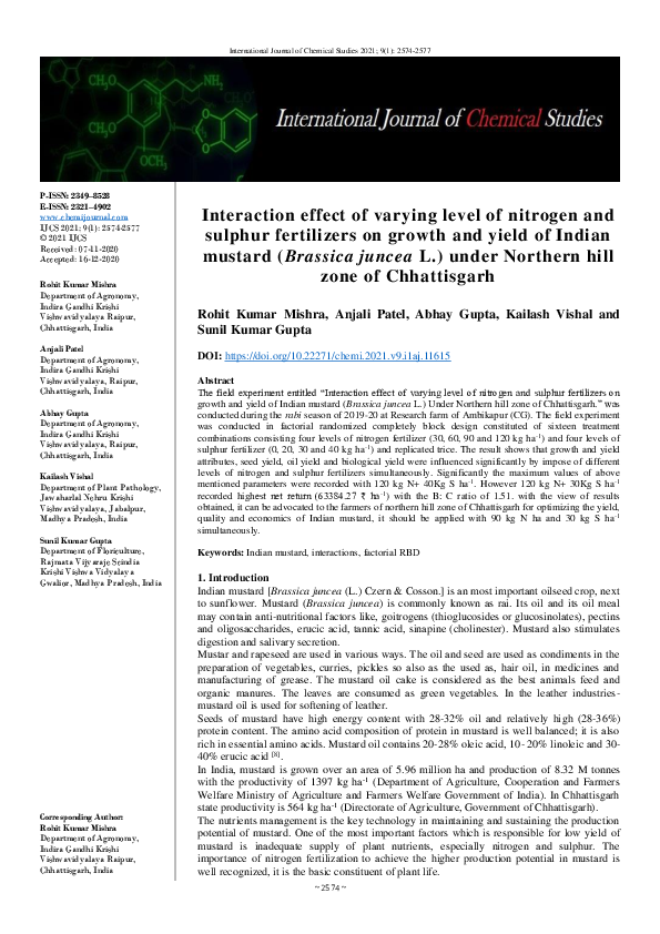 (PDF) Interaction effect of varying level of nitrogen and sulphur fertilizers on growth and ...