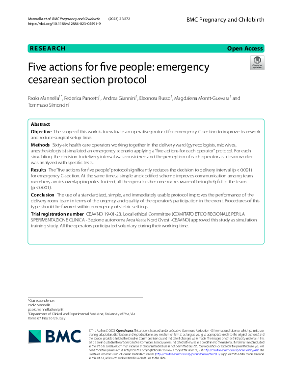 (PDF) Five actions for five people: emergency cesarean section protocol