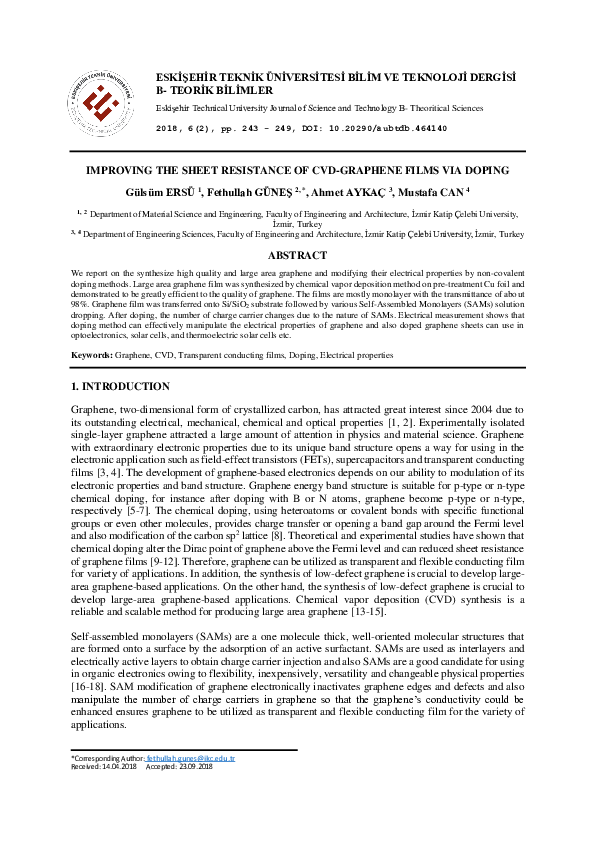 (PDF) Improving the Sheet Resistance of CVD-Graphene Films via Doping
