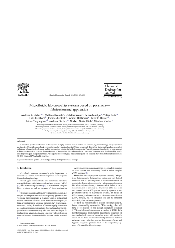 (PDF) Microfluidic lab-on-a-chip systems based on polymers—fabrication and application