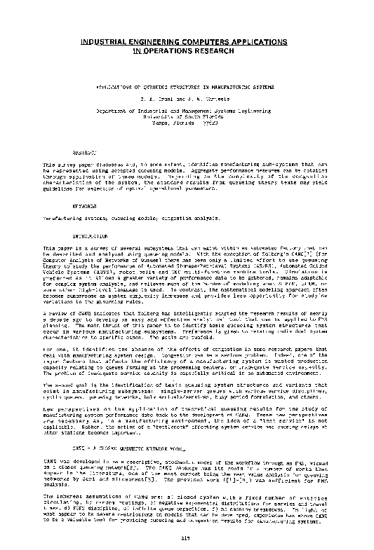 (PDF) Applications of queueing structures in manufacturing systems