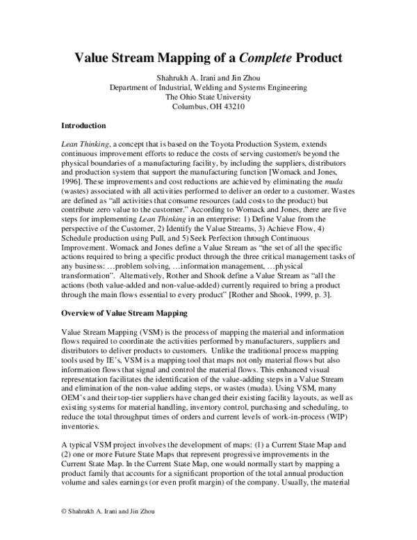 (PDF) Value Stream Mapping of a Complete Product