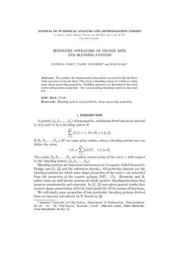 Pdf Bernstein Operators Of Second Kind And Blending Systems