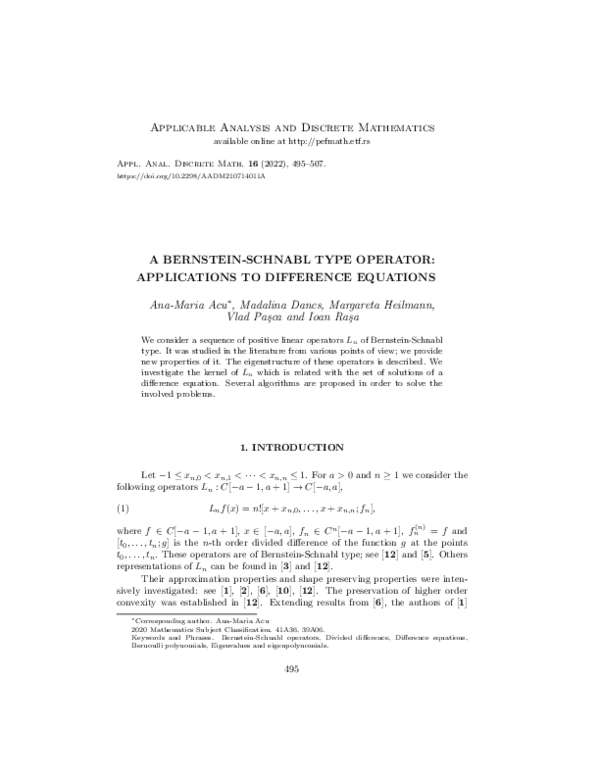 (PDF) A Bernstein-Schnabl type operator: Applications to difference ...