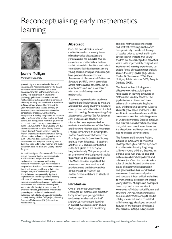 (PDF) Reconceptualizing Early Mathematics Learning