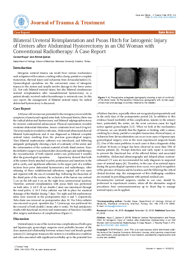 (PDF) Bilateral Ureteral Reimplantation and Psoas Hitch for Iatrogenic ...