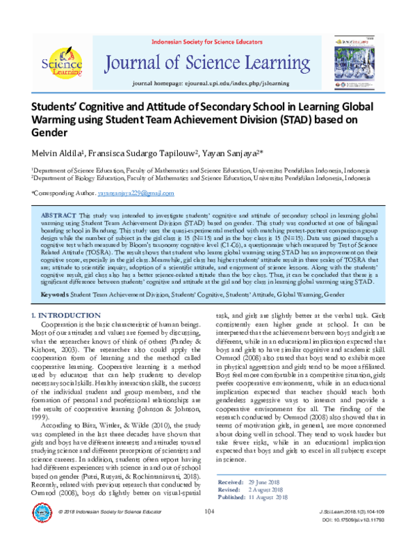 (PDF) Students’ Cognitive and Attitude of Secondary School in Learning ...