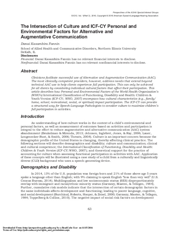(PDF) The Intersection of Culture and ICF-CY Personal and Environmental ...
