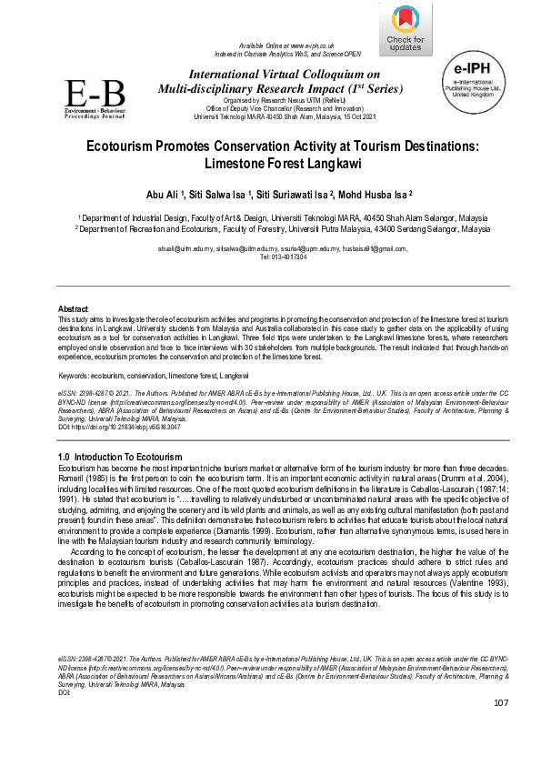 (PDF) Ecotourism Promotes Conservation Activity at Tourism Destinations ...