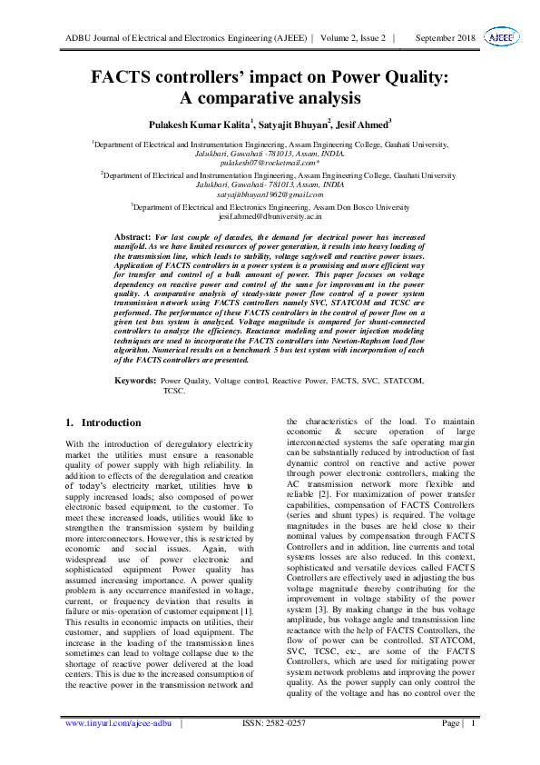 (PDF) FACTS controllers' impact on Power Quality: A comparative analysis