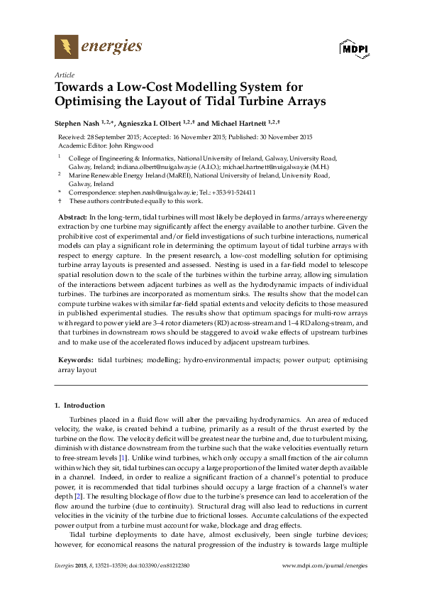 (PDF) Towards a Low-Cost Modelling System for Optimising the Layout of Tidal Turbine Arrays