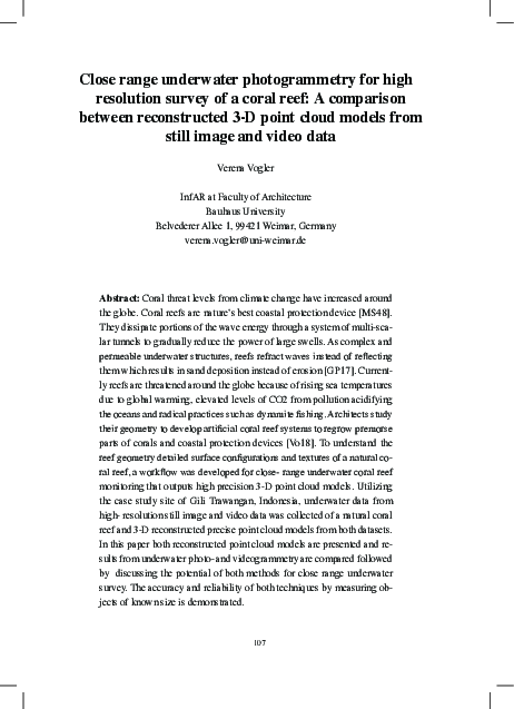(PDF) Close range underwater photogrammetry for high resolution survey of a coral reef: A ...