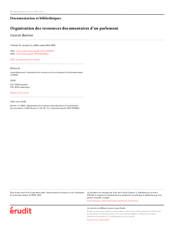 (PDF) Organisation des ressources documentaires d’un parlement