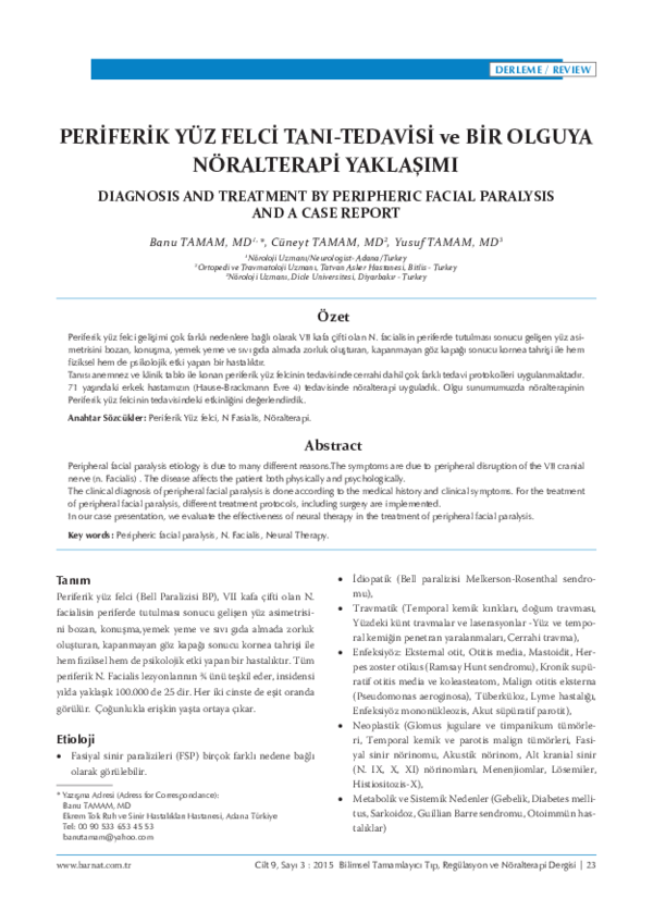 (PDF) Diagnosis and Treatment by Peripheric Facial Paralysis and a Case ...