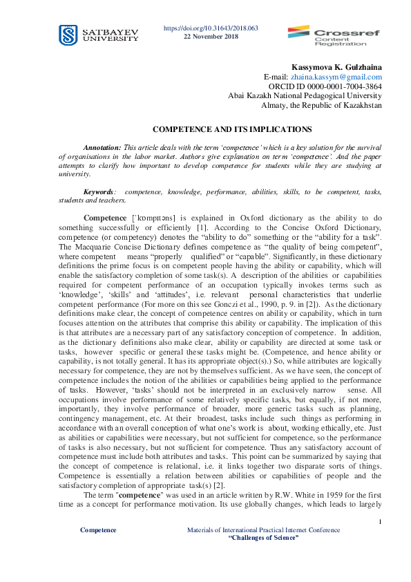 (PDF) Competence and Its Implications