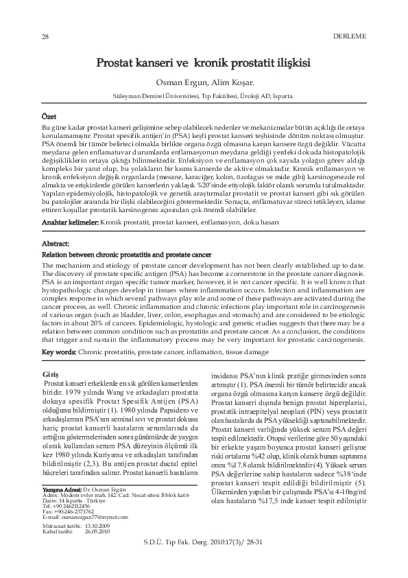 (PDF) Prostat Kanseri Gelişimi İçin Kronik prostatit Bir Risk Faktörü müdür