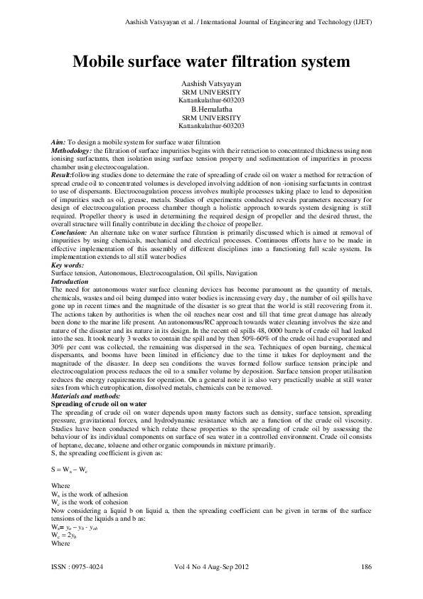 (PDF) Mobile surface water filtration system