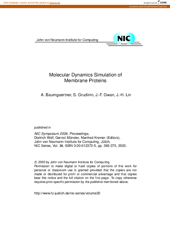 (PDF) Molecular dynamics simulation of membrane proteins | Artur Baumgaertner - Academia.edu