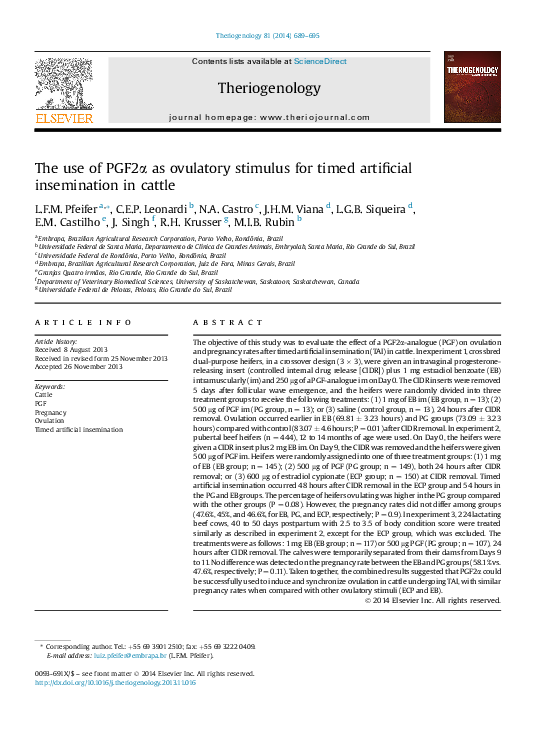 (PDF) The use of PGF2α as ovulatory stimulus for timed artificial ...