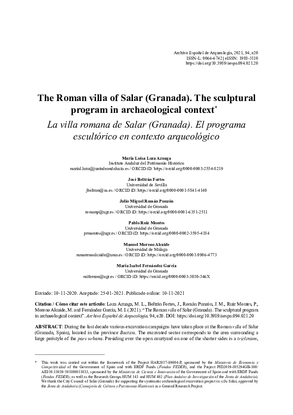 (PDF) La villa romana de Salar (Granada). El programa escultórico en ...
