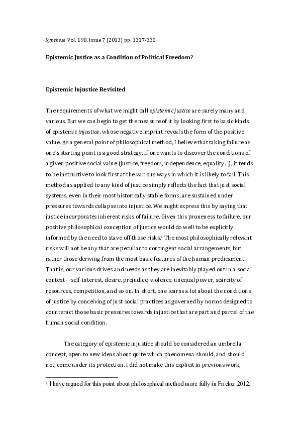 (PDF) Epistemic justice as a condition of political freedom?