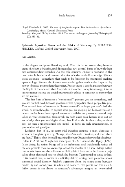 (PDF) Epistemic Injustice: Power and the Ethics of Knowing * By MIRANDA ...