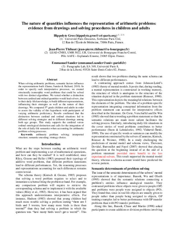 (PDF) The nature of quantities influences the representation of arithmetic problems: evidence ...