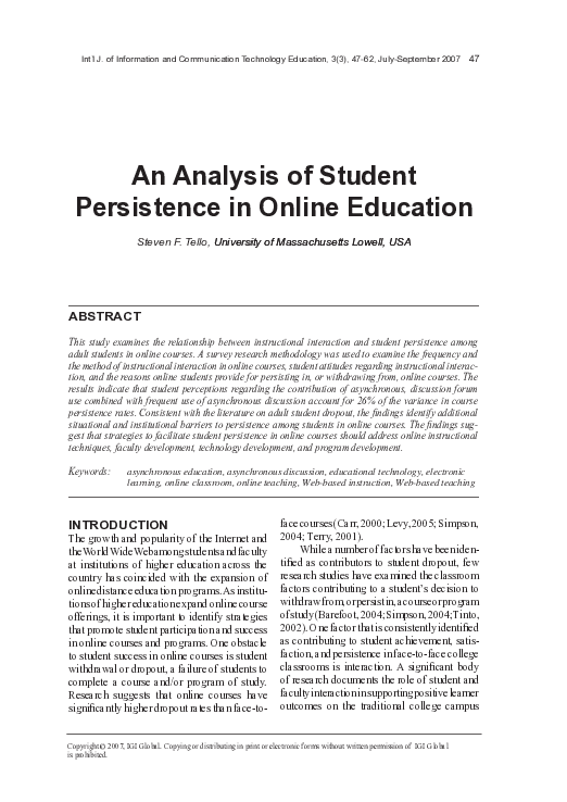 (PDF) An Analysis of Student Persistence in Online Education