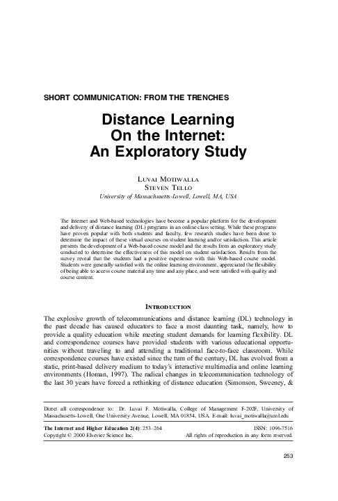 (PDF) Distance Learning on the Internet: An Exploratory Study
