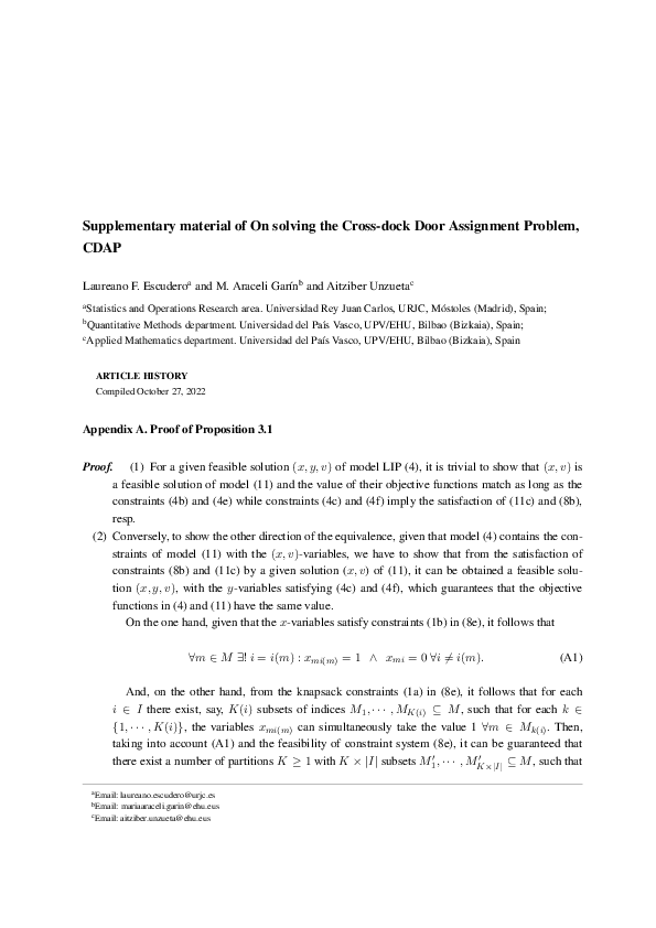 (PDF) On solving the cross-dock door assignment problem