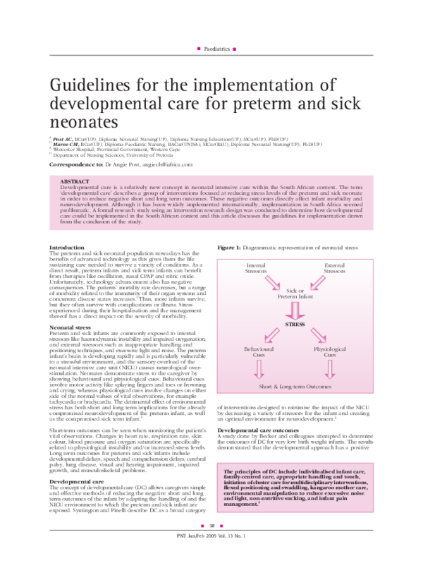 (PDF) Guidelines for the implementation of developmental care for ...